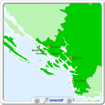 Chorvátsko mapa Dalmácia - Šibenik - destinácie